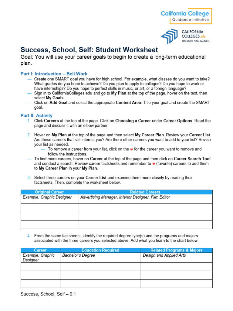 Success School Self - Student Worksheet - 3.0 - 0 | PDF | Goal | Icon ...