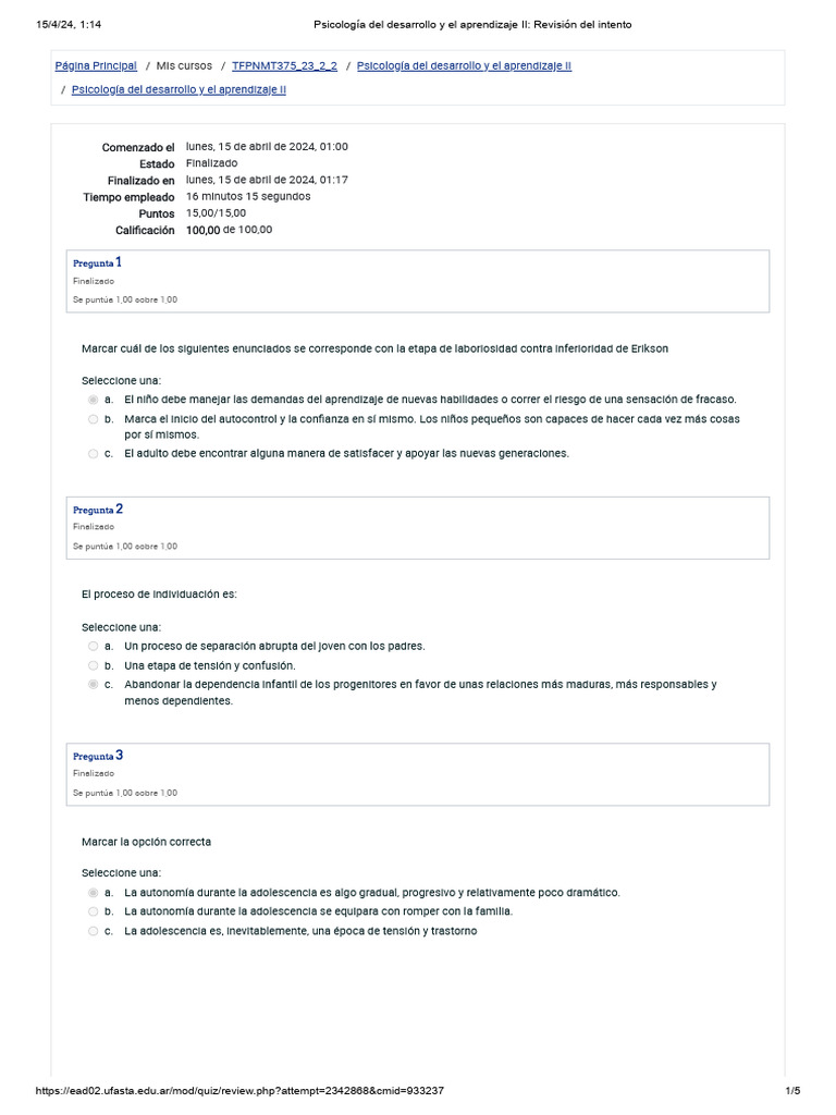 Psicología Del Desarrollo y El Aprendizaje II - Revisión Del Intento-1 | Descargar gratis PDF ...