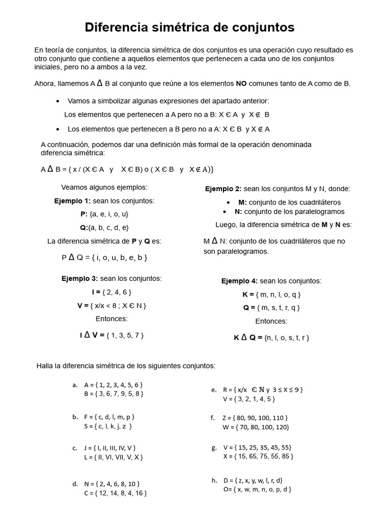 Diferencia Simetrica de Conjuntos | PDF | Conjunto (Matemáticas ...