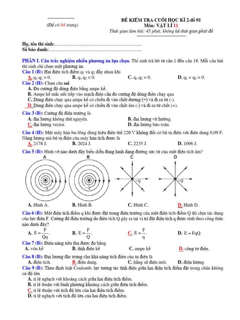 Đề Cương Lý Hk2 Lớp 11 | PDF