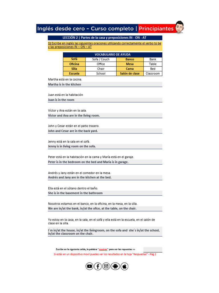 Lección 2 - Partes de La Casa y Preposiciones in On at | PDF | Lingüística