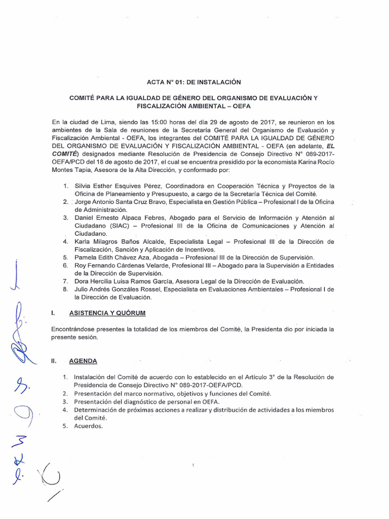 ACTA #01 de INSTALACIÓN COMITÉ PARA LA IGUALDAD DE GÉNERO | PDF | Derecho