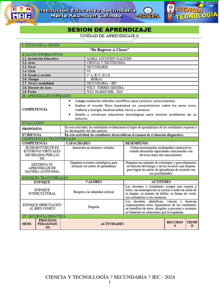 3º Sesion Cyt Act 0 - 2024 | PDF | Evaluación | Aprendizaje