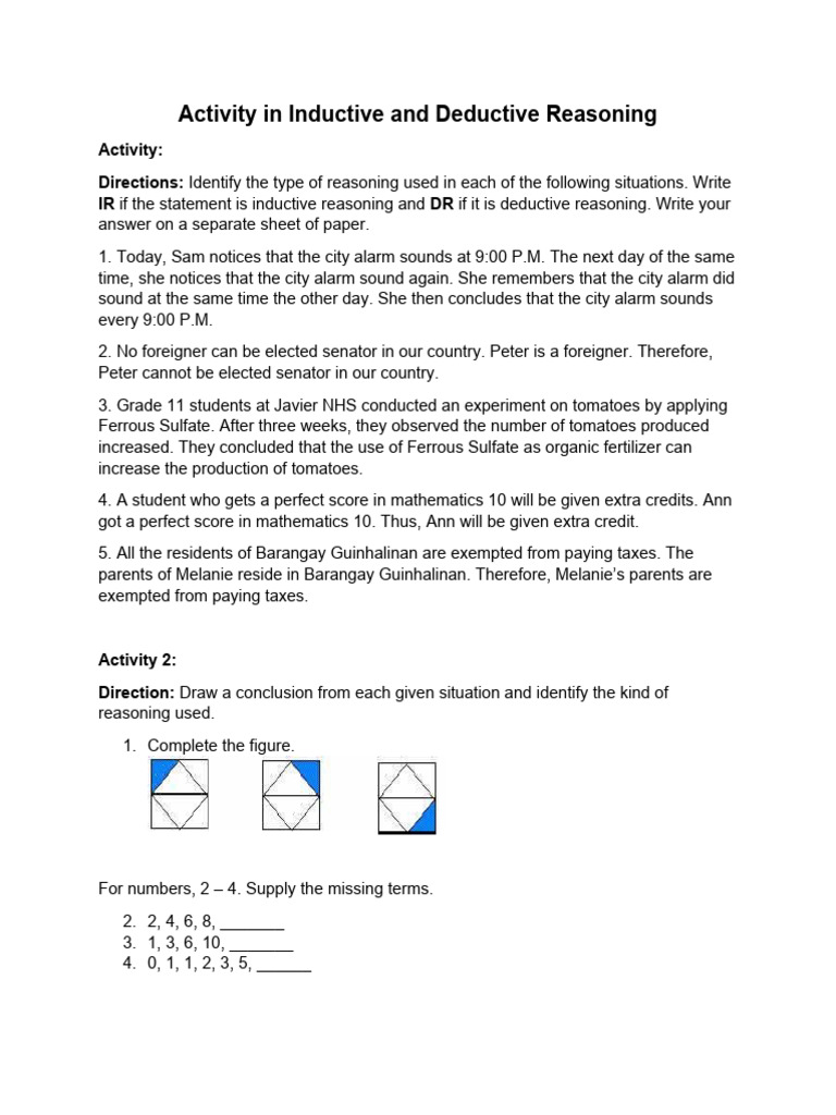 Activity in Inductive and Deductive Reasoning | PDF