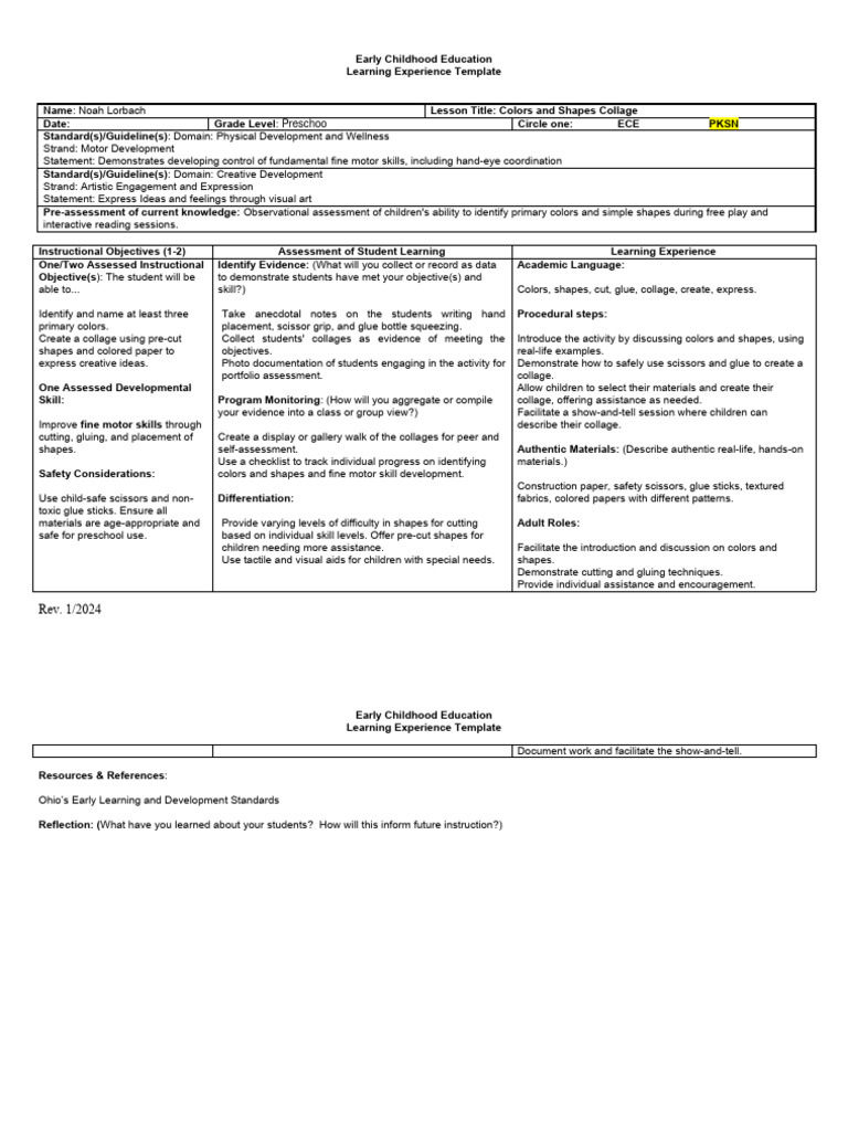 Visual Arts Lesson Plan | Download Free PDF | Early Childhood Education ...