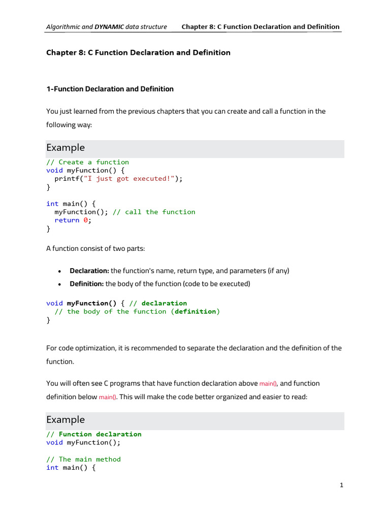 C Function Declaration and Definition Guide | PDF | Parameter (Computer Programming) | Software ...