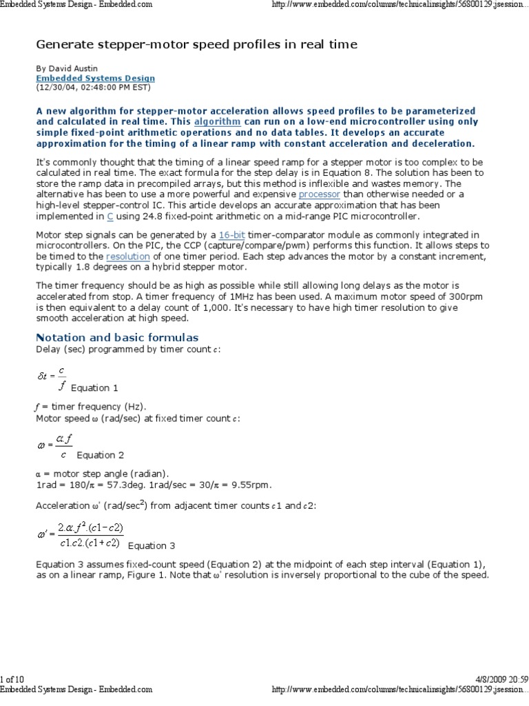Stepper Motor Linear Acceleration | Download Free PDF | Pic Microcontroller | Equations