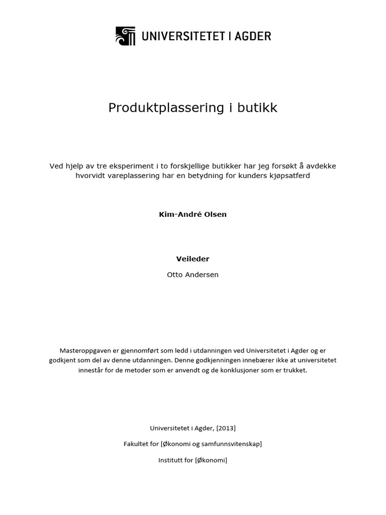 Produktplassering I Butikk | PDF