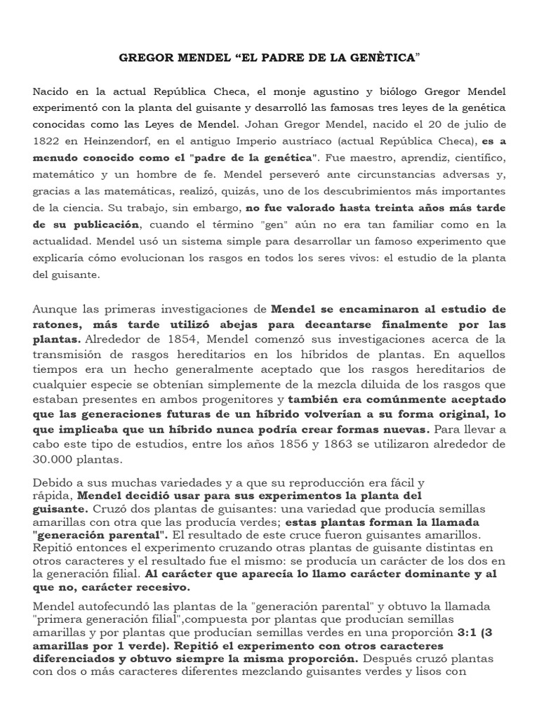 Gregor Mendel | PDF | Dominancia (Genética) | Ciencias de la vida