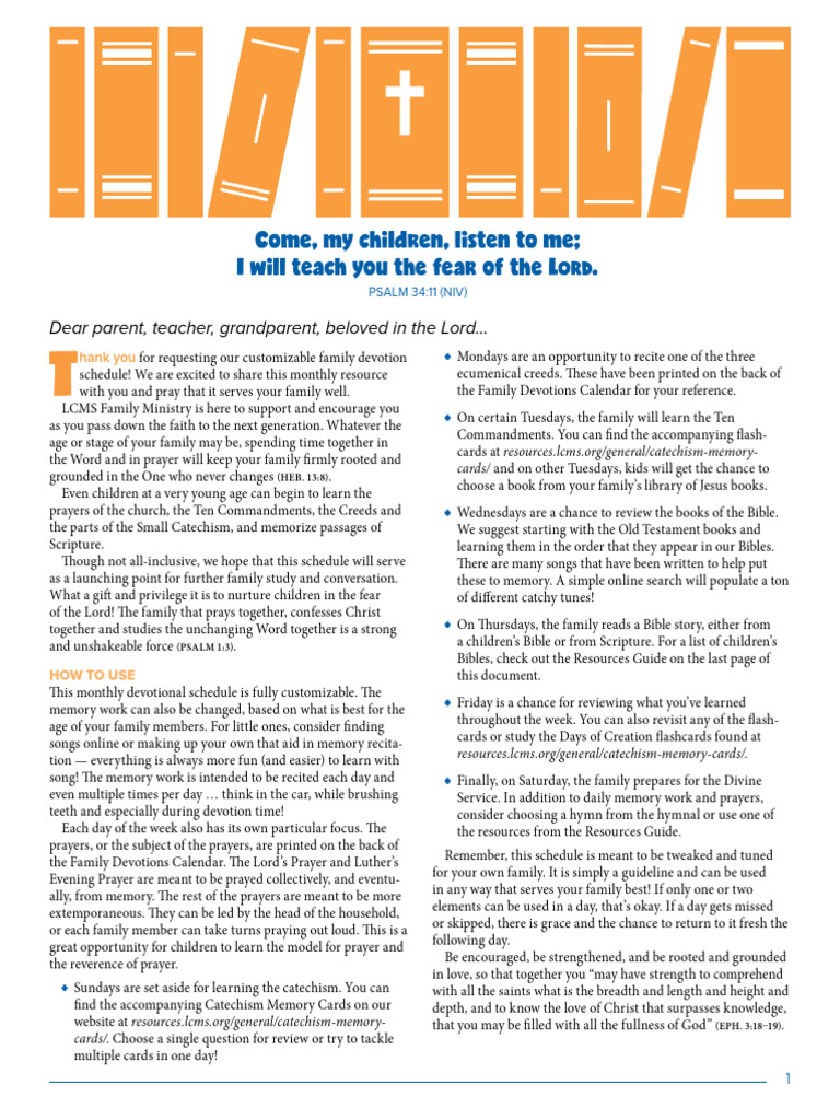 LCMS Family Ministry Family Devotions Calendar Introduction | PDF ...