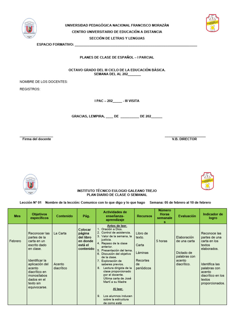 7°,8°,9° Formato de Plan Diario o Semanal | Descargar gratis PDF ...