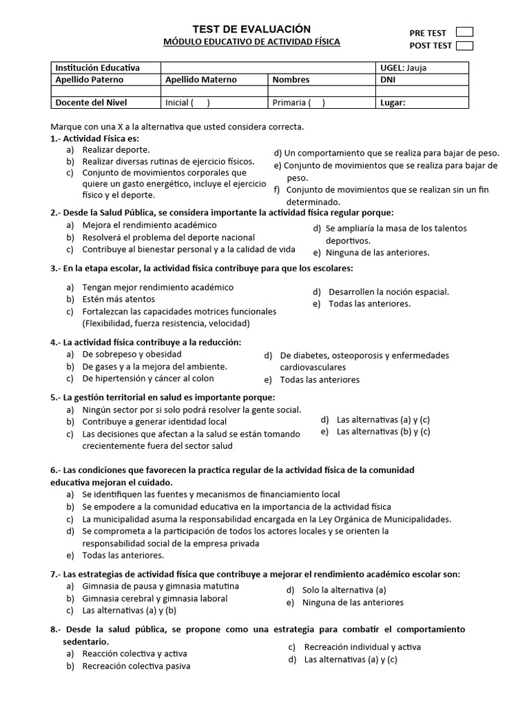 Test de Evaluación de Actividad Física | PDF | Obesidad