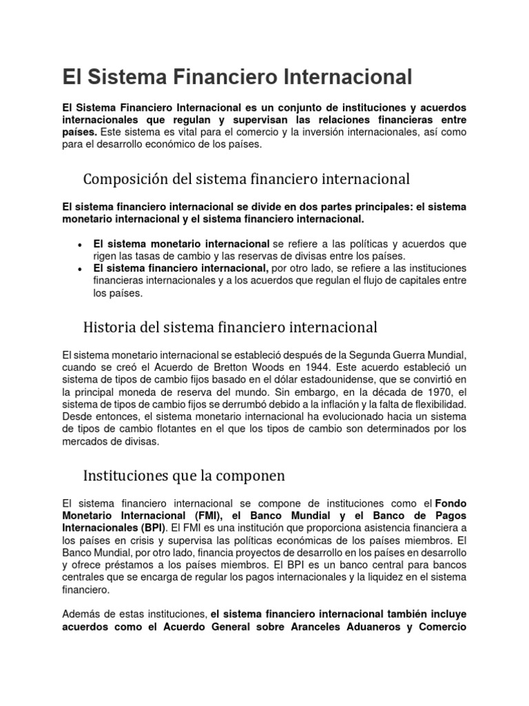 Sistema Financiero Internacional: Claves y Desafíos | PDF | Sistema ...