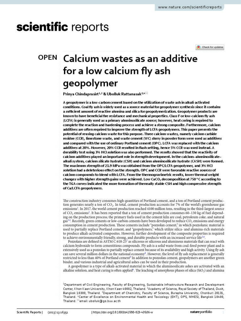 Calcium Waste in Low-Calcium Geopolymers | PDF | Cement | Concrete