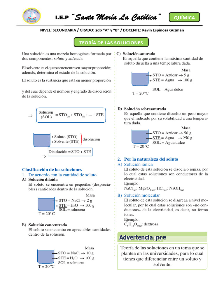 Química - Soluciones | PDF | Concentración | Solubilidad