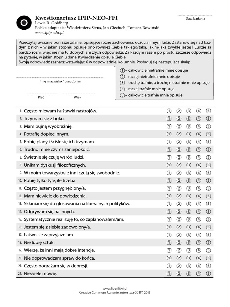 Kwestionariusz IPIP NEO FFI | PDF