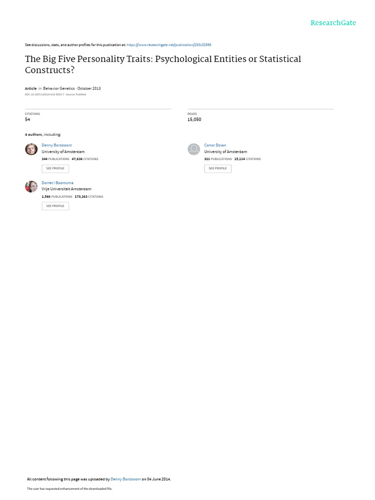 The Big Five Personality Traits Psychological Entities or Statistical ...