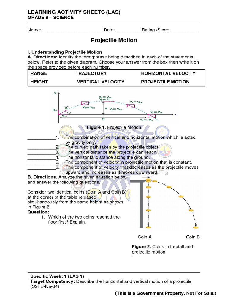 Grade 9 Projectile Motion Activities | PDF | Euclidean Vector | Projectiles