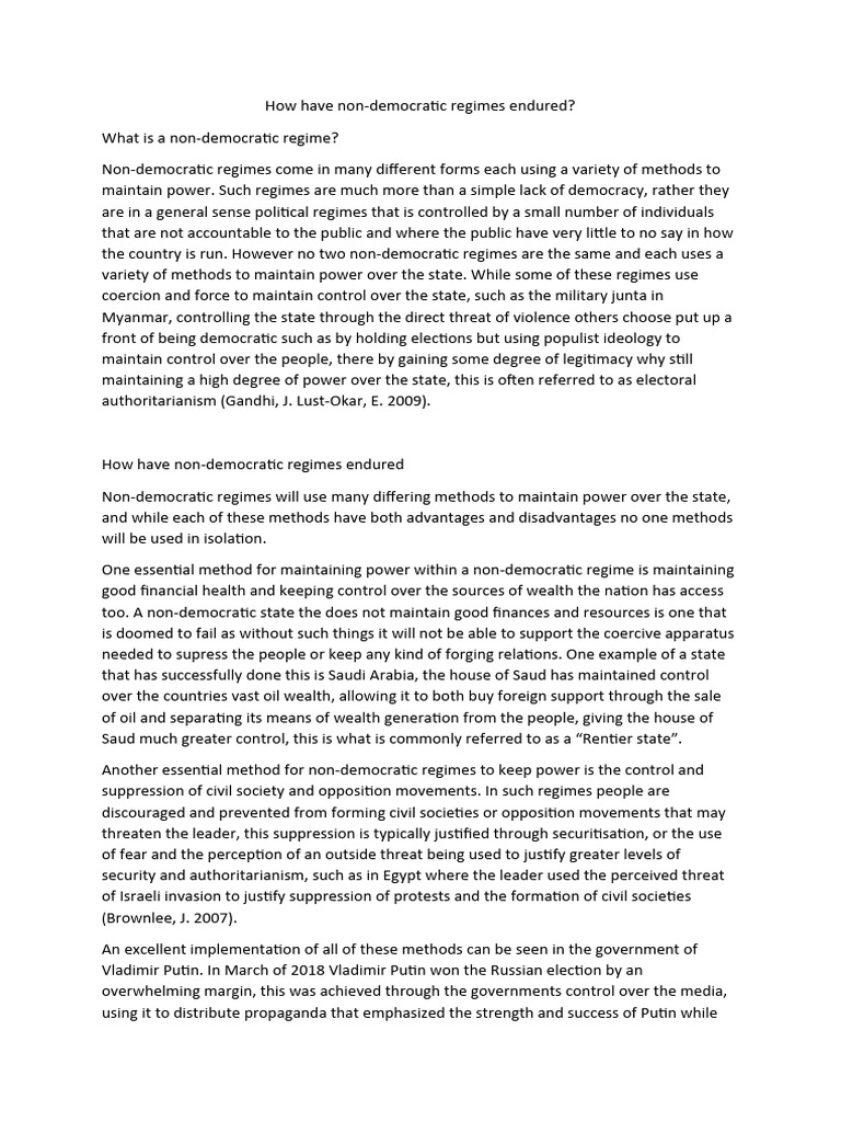 How Have Non-Democratic Regimes Endured | PDF | Authoritarianism ...