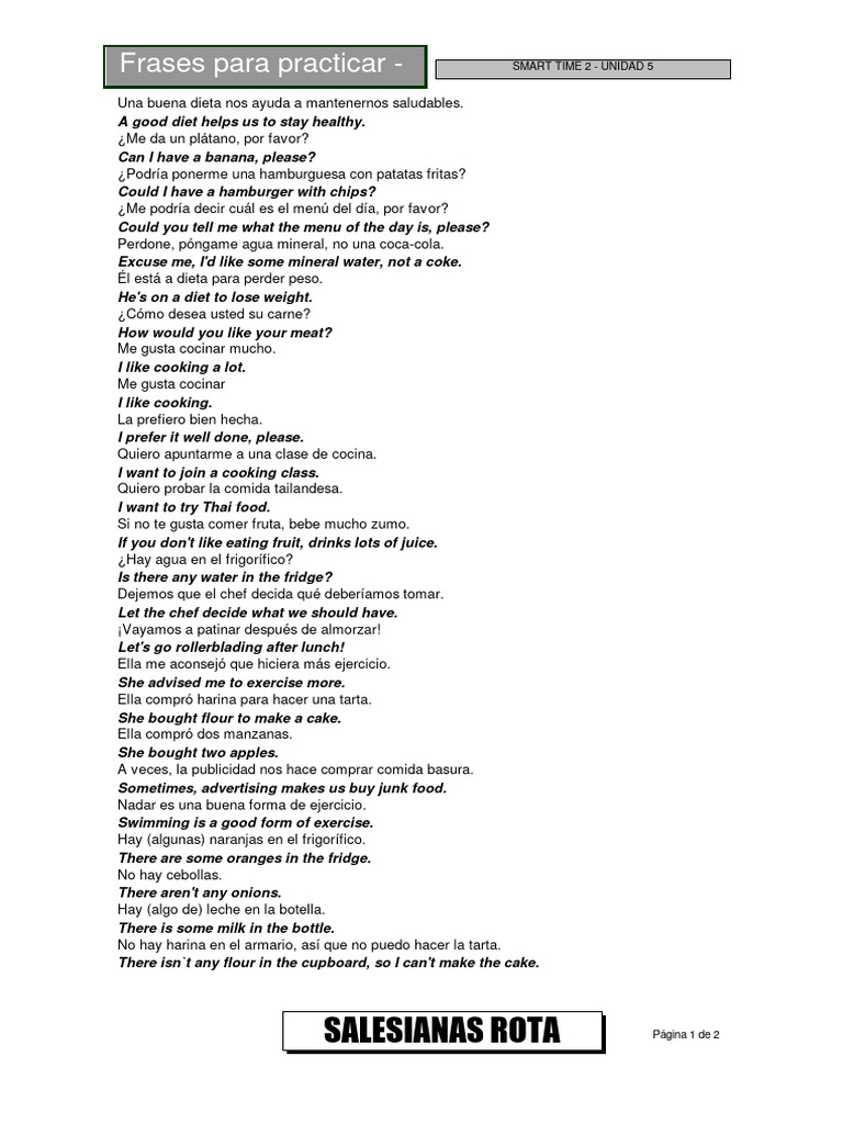 ST2 - Unit 5 - Frases de Español A Inglés - para Corregir | PDF | Industria de alimentos | Alimentos