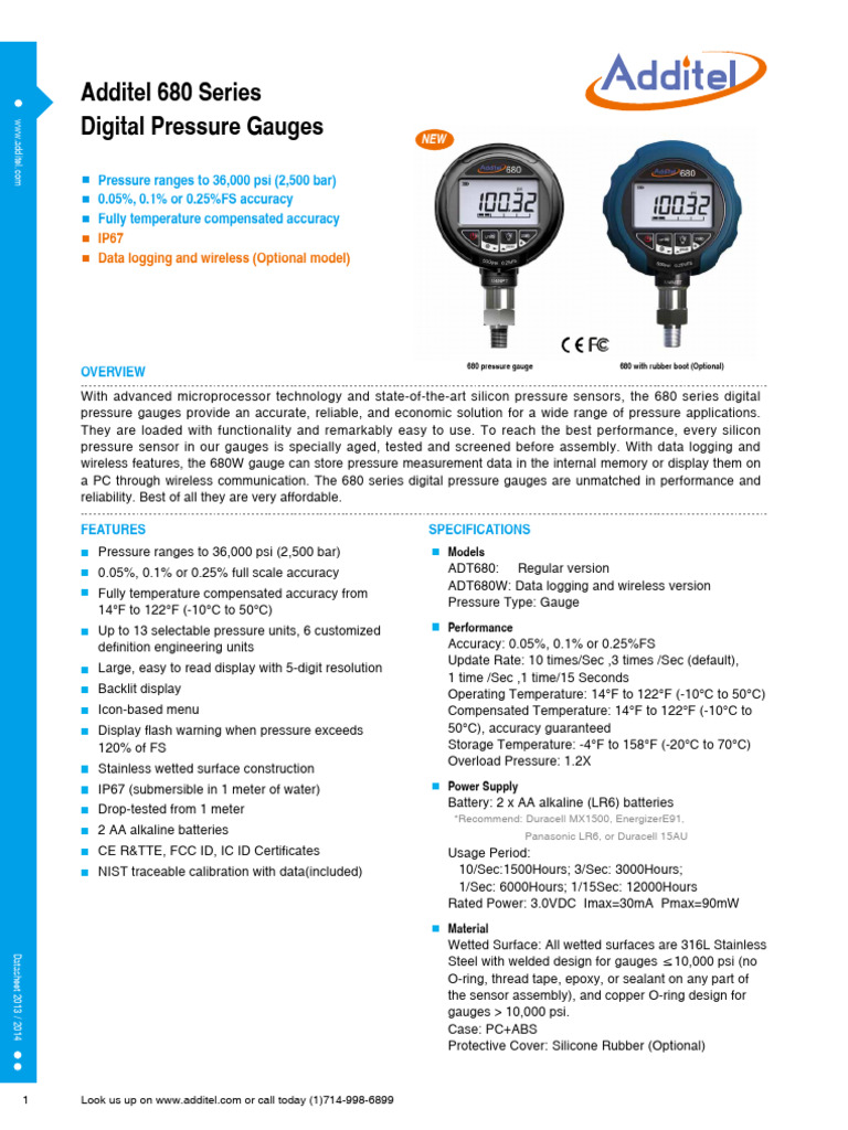 Digital Pressure Gauges Additel 680 Series | PDF | Pressure Measurement ...