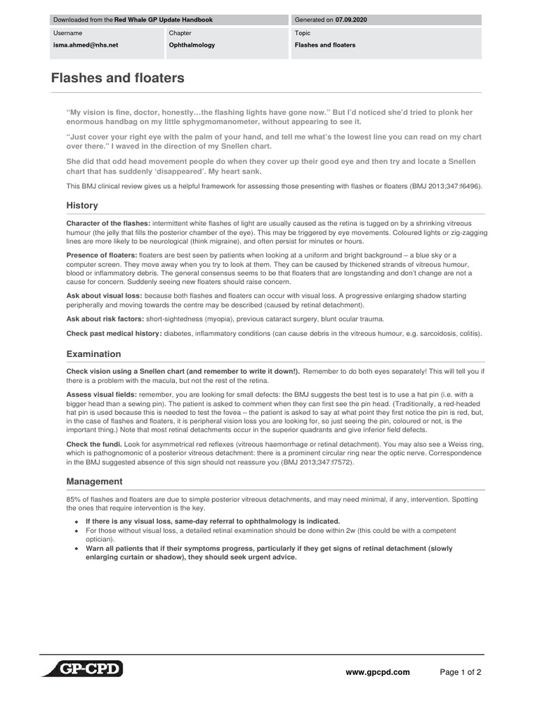 Flashes and Floaters | PDF | Vision | Clinical Medicine