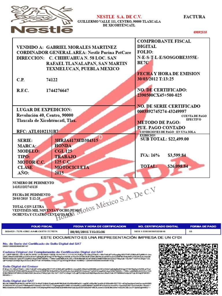 Factura Honda Moto | Descargar gratis PDF | Honda | Fabricantes de ...
