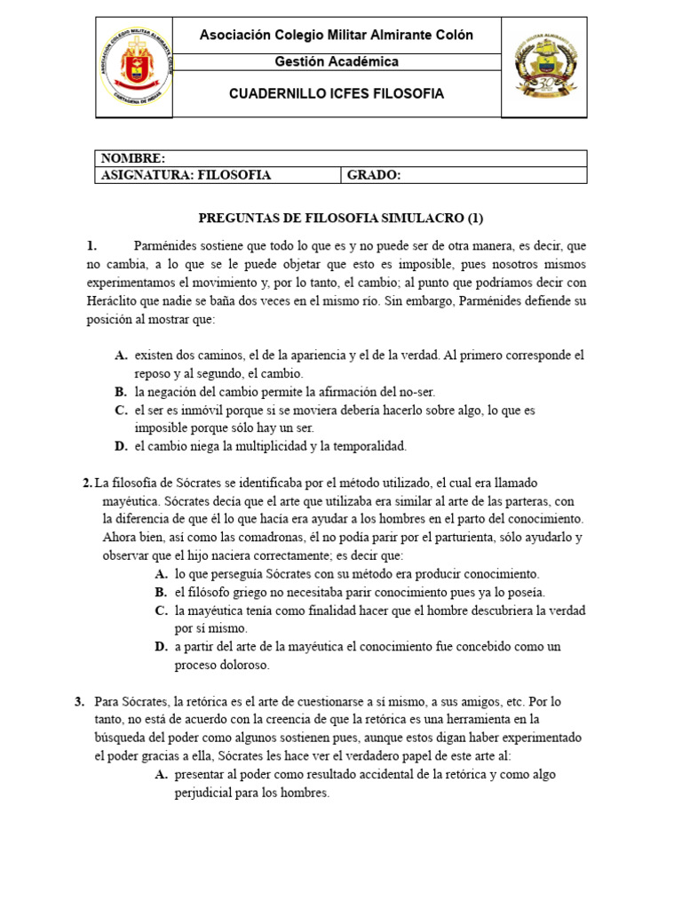 SIMULACRO PRUEBAS ICFES FILOSOFIA | PDF | Conocimiento | Verdad SIMULACRO PRUEBAS ICFES FILOSOFIA | PDF | Conocimiento | Verdad