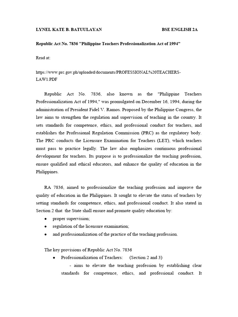 Revision RA 7836 | PDF | Teachers | Profession