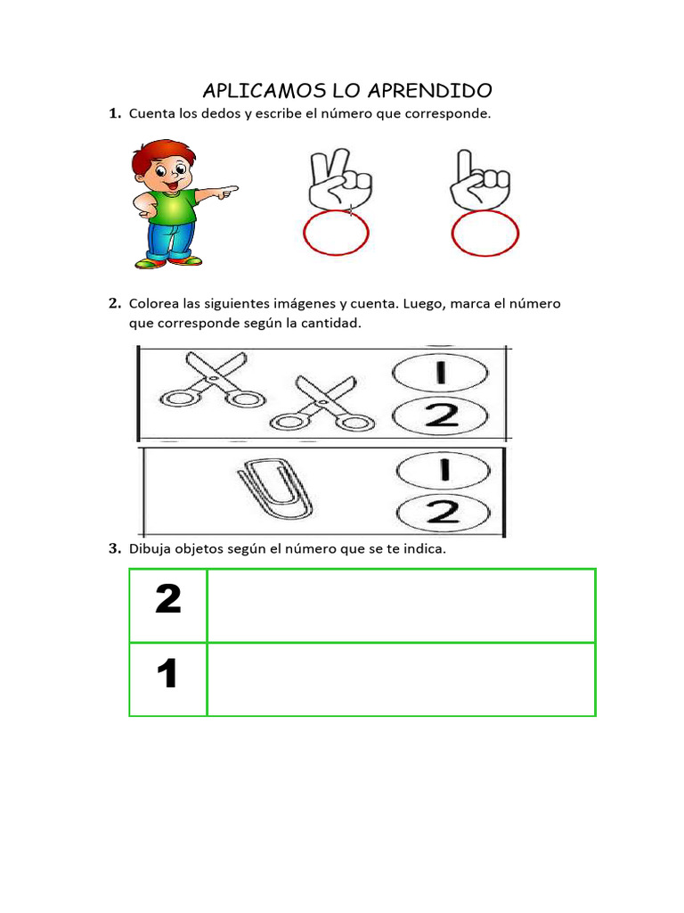 APRENDEMOS LOS NUMEROS 1 Y2 | PDF