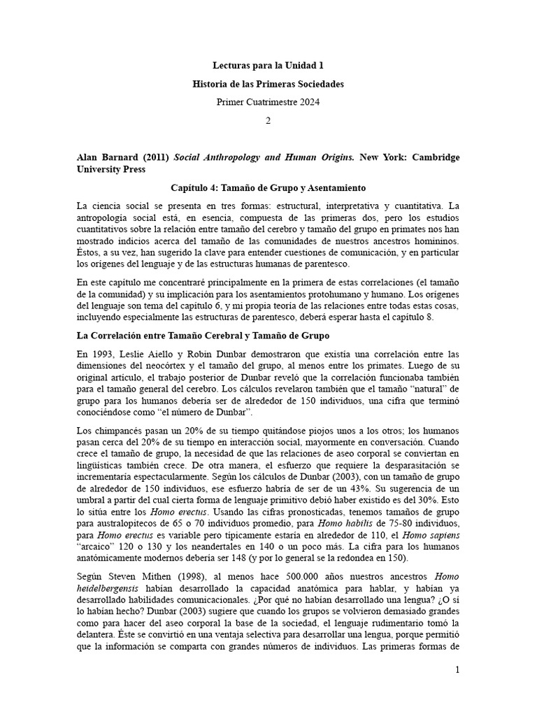 Lecturas para La Unidad 1 - Clase 2 | PDF | Cazador recolector | Sociedad