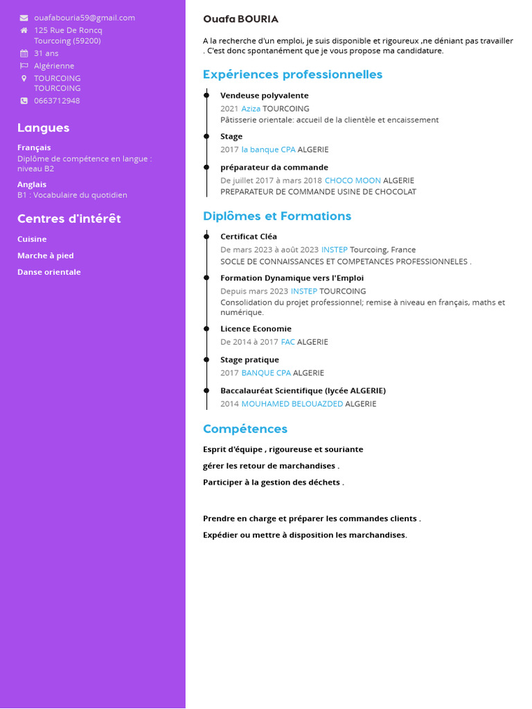 Candidature de Ouafa Bouria à Tourcoing | PDF