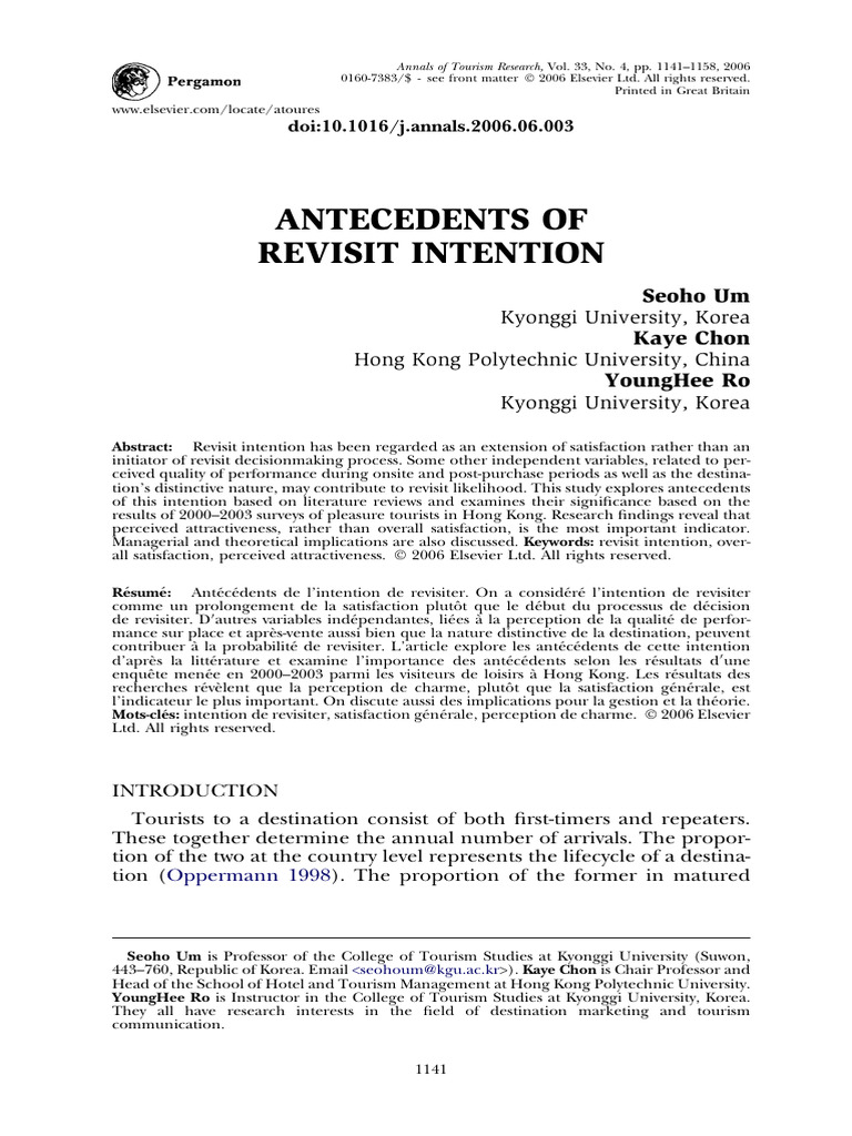 UM - CHON - RO - Antecedentes of Revisit Intention - Annals of Tourism ...