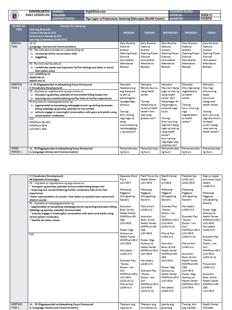 DLL Kinder Q4 W2 | PDF | Vocabulary | Learning