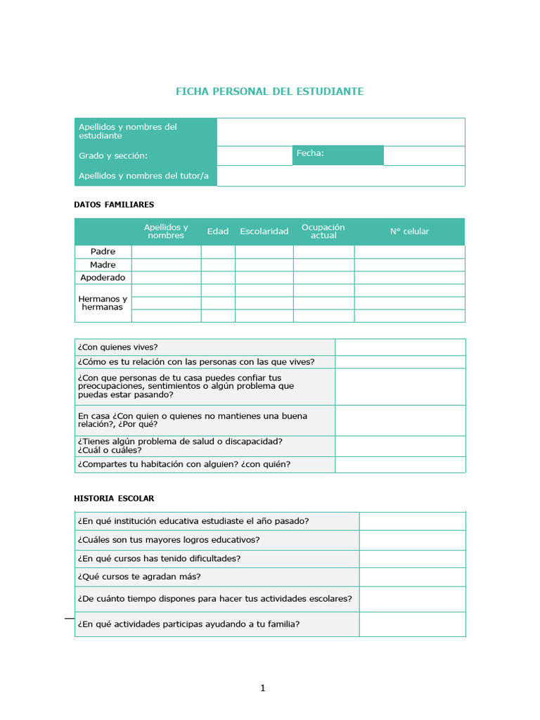 A. Ficha Personal Del Estudiante | PDF | Psicología Social | Sicología