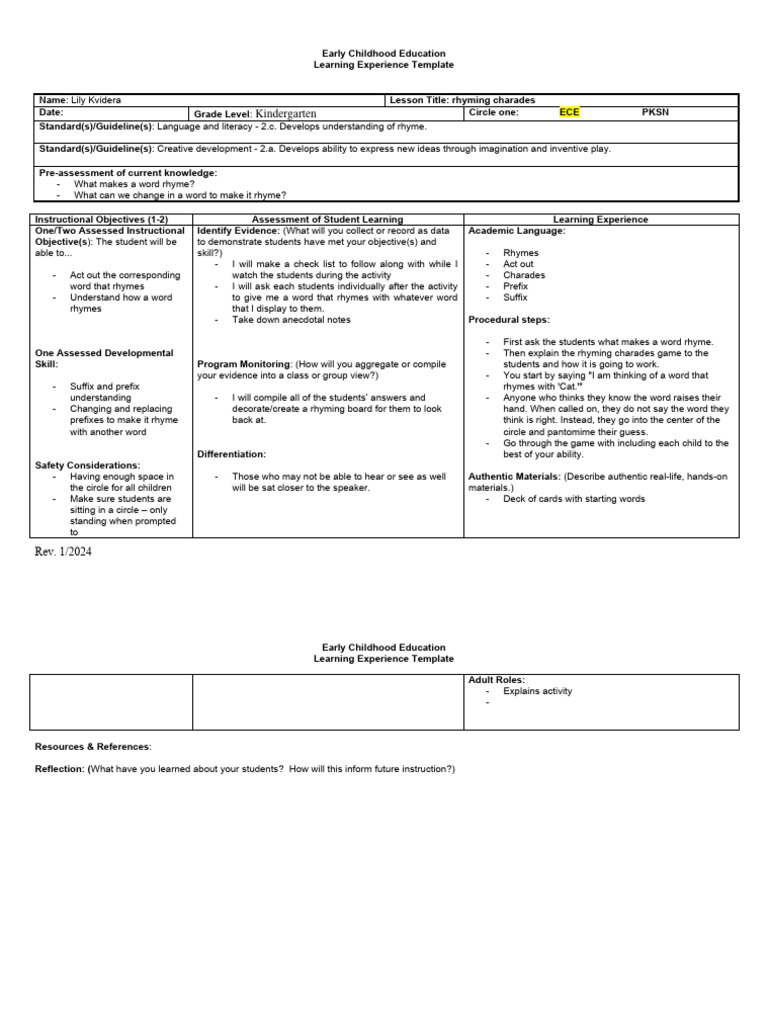Ece Lesson Plan Template 3 | PDF | Cognition | Learning