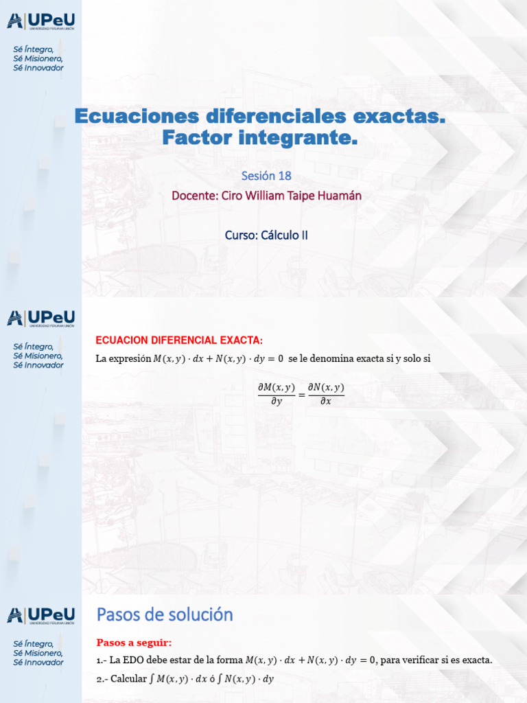 18-Seccion - UPeU - EDO - Ecuaciones Diferenciales Exactas-Factor ...