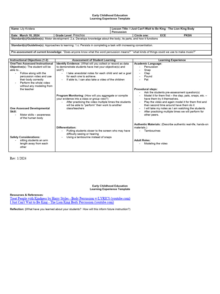 Ece Lesson Plan Template 2 1 | PDF | Early Childhood Education | Learning