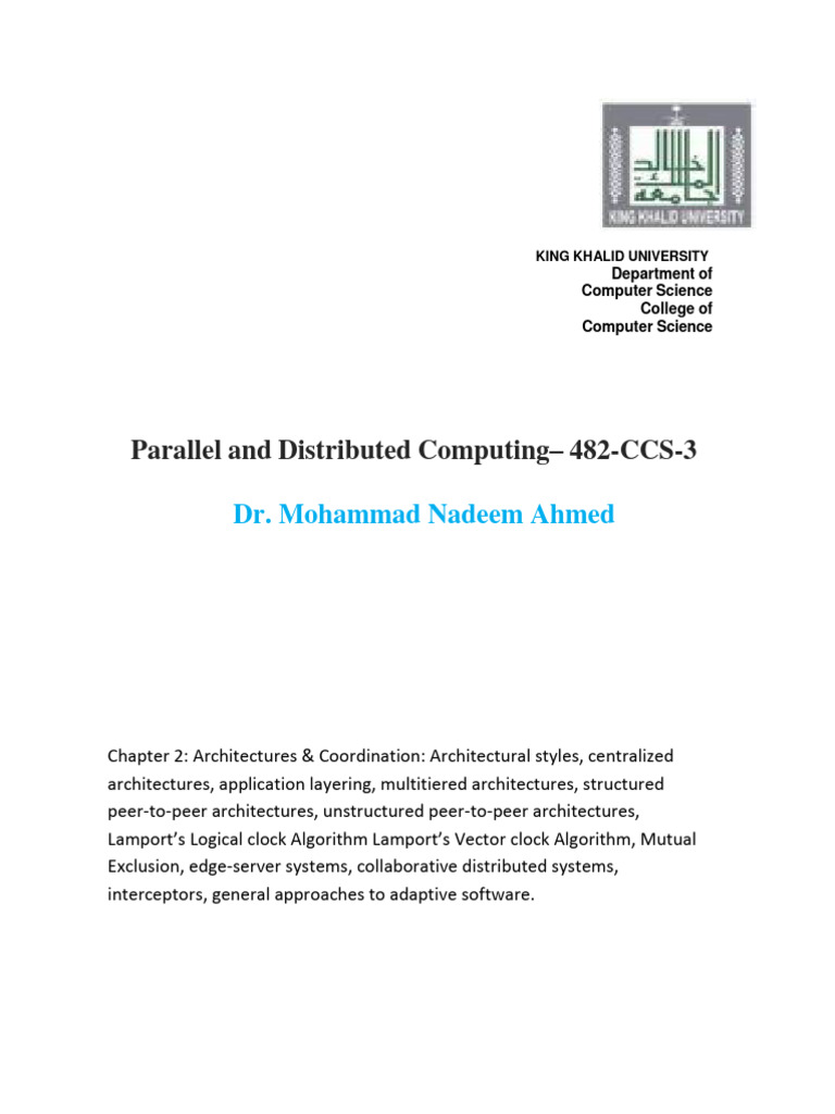 Parallel and Distributed Computing - 482-CCS-3: Dr. Mohammad Nadeem Ahmed | PDF | Client–Server ...