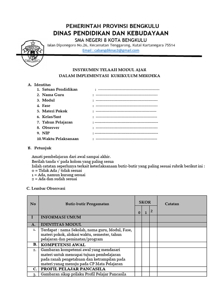 Instrumen Telaah Modul Ajar Kur Merdeka Oke | PDF