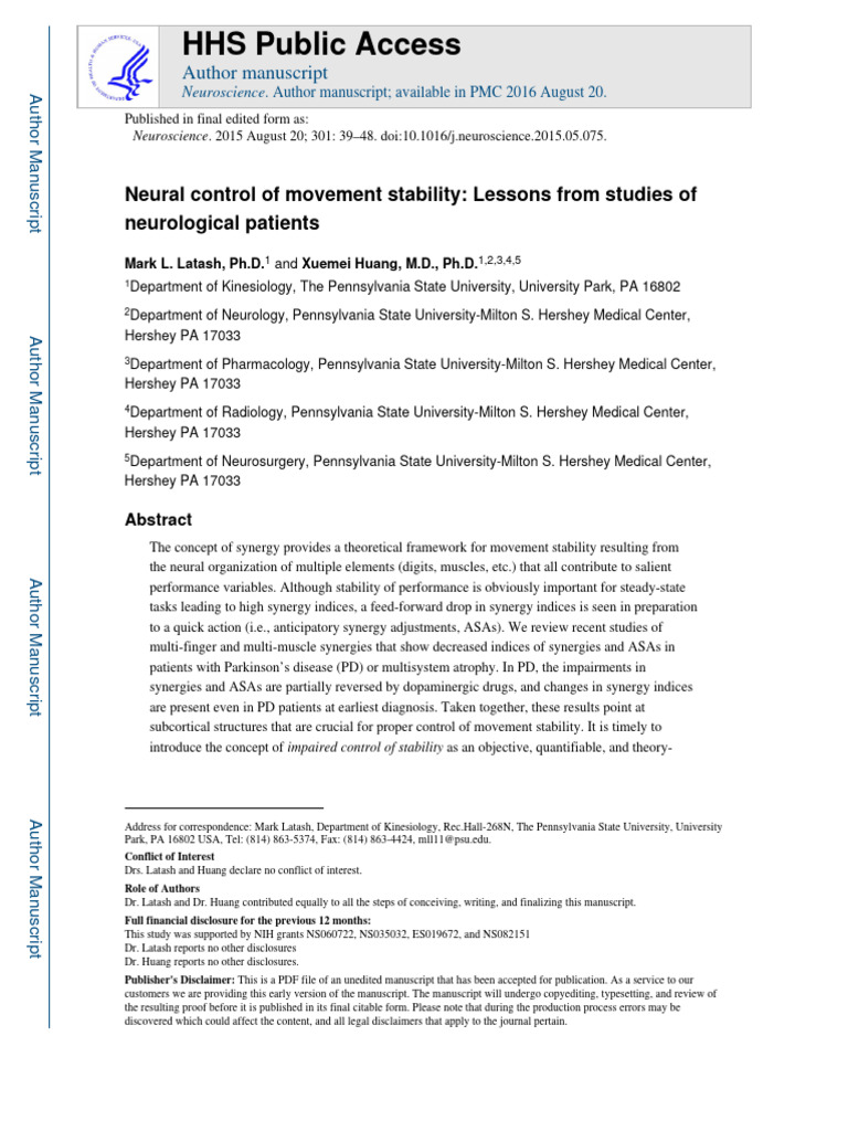 Latash, M., (2016) - Neural Control of Movement Stability (Lessons From ...