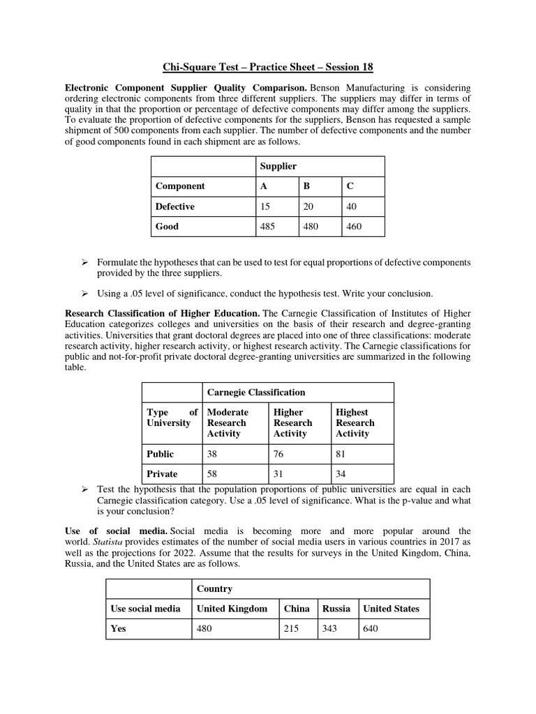 Session 18 - Chi Square Sheet | PDF | Scientific Method | Statistics