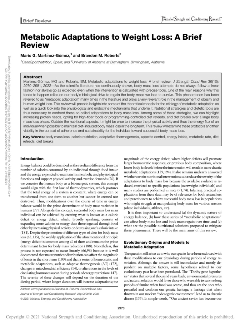 Metabolic Adaptations To Weight Loss A Brief.39 | PDF | Eating | Leptin