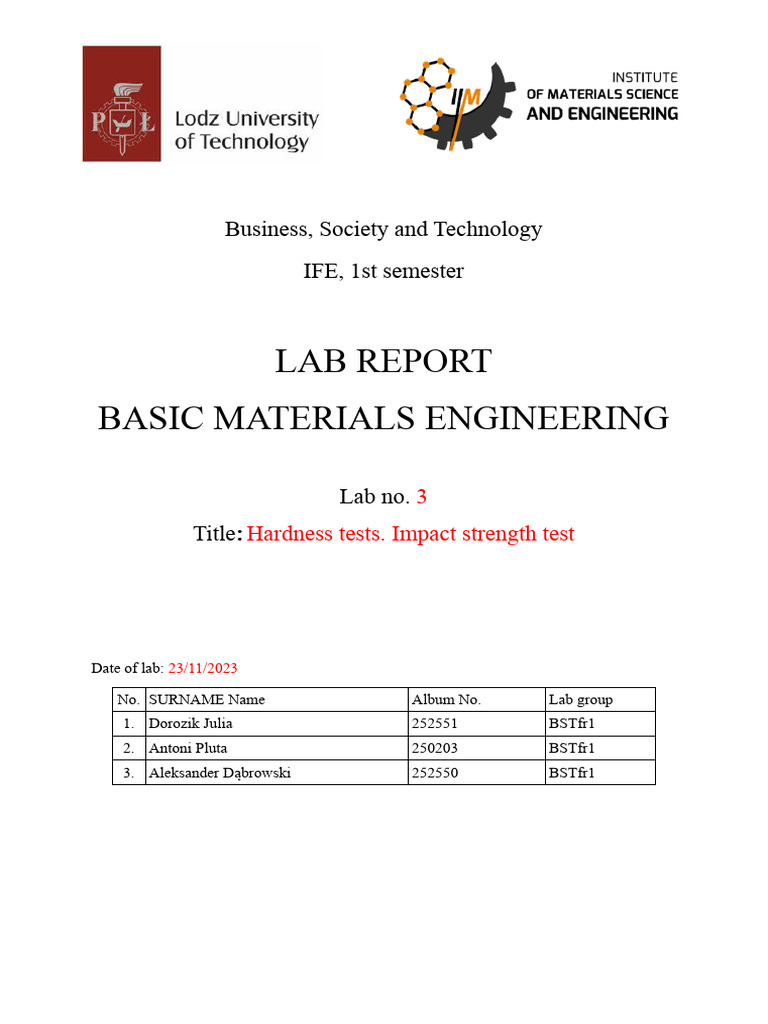Bme Lab 3 | PDF | Hardness | Applied And Interdisciplinary Physics