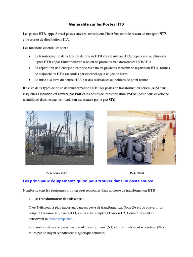 Généralités sur les Postes HTB/HTA | PDF | Transformateur électrique ...