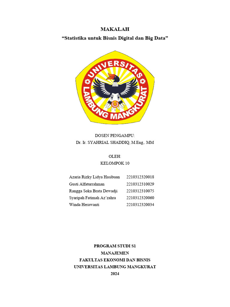 Tugas Kelompok 10 Statistika Untuk Bisnis Digital Dan Big Data | PDF Tugas Kelompok 10 Statistika Untuk Bisnis Digital Dan Big Data | PDF