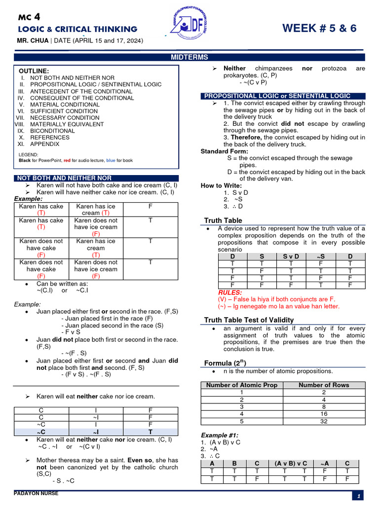 Mc4-Logic Week-5and6 4all | PDF | Mathematical Logic | Logic