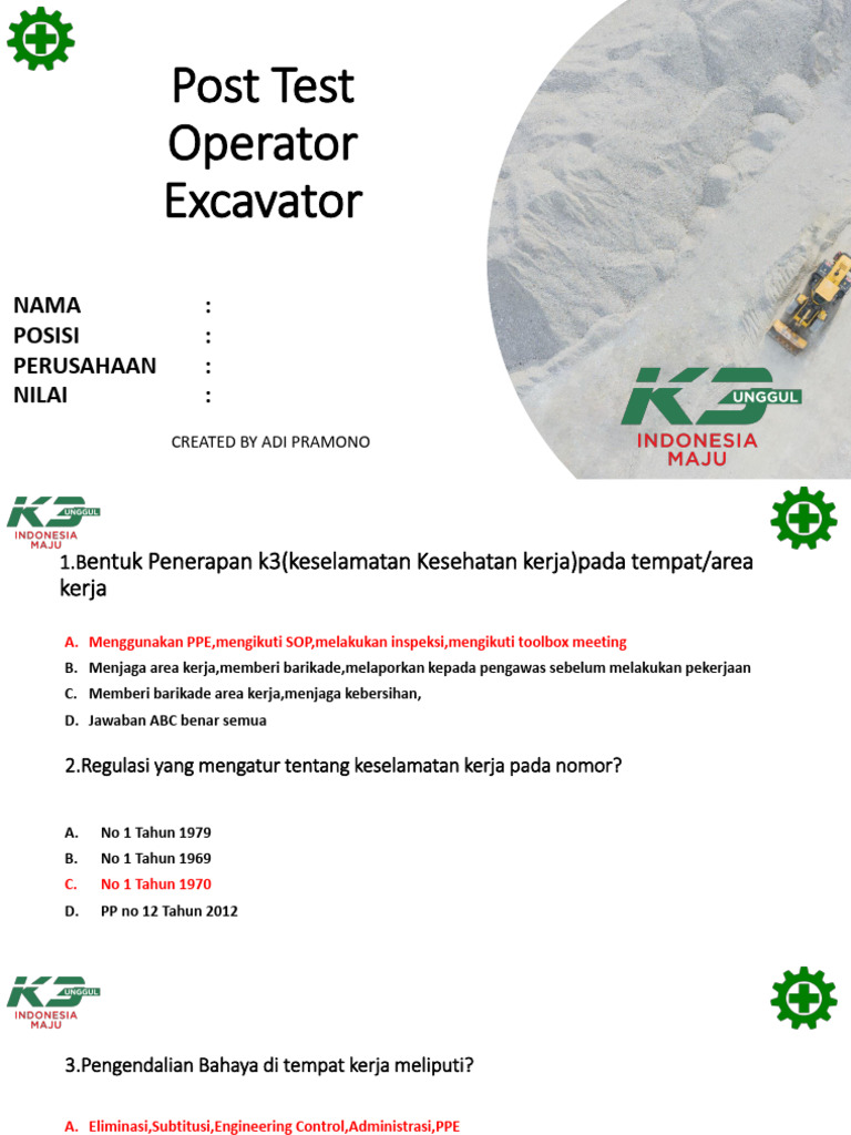 Tes Operator Excavator dan K3 | PDF