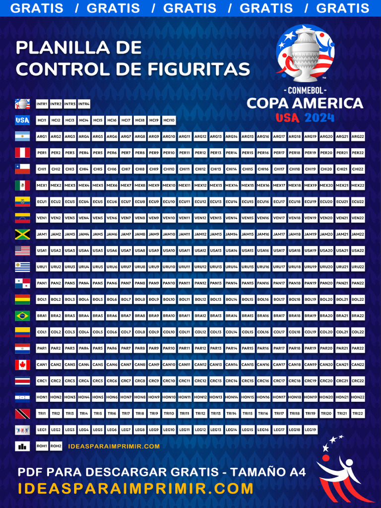 Planilla Control de Figuritas Copa America 2024 | PDF