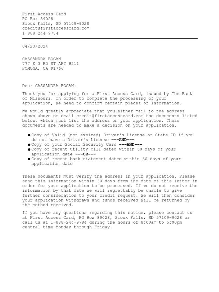 First Access Card Application Requirements | PDF | Credit | Finance ...
